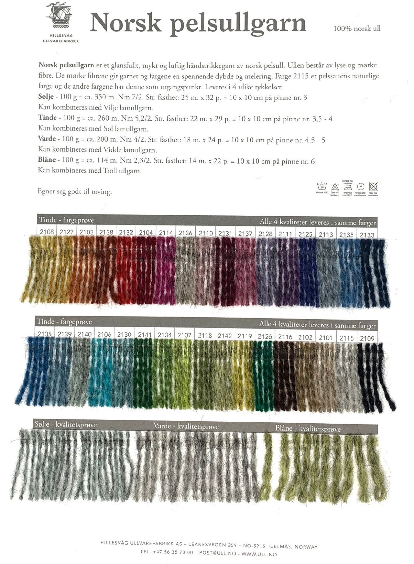 Color chart Sølje, Tinde, Varde and Blåne fur wool yarn - LinkaNeumann.com